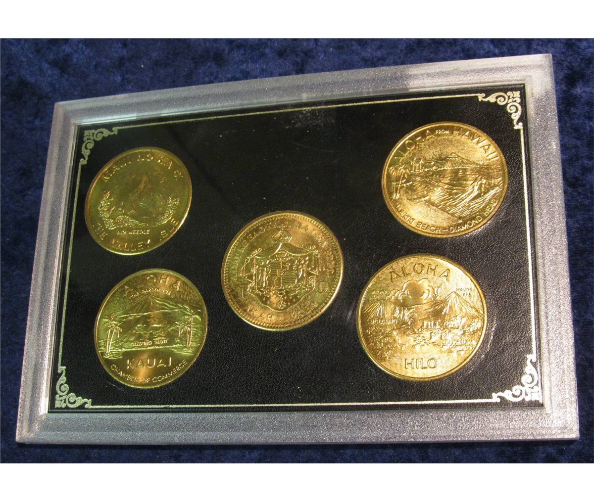1565. Five Coin Set of Hawaii Souvenir Dollars in a custom plastic case.