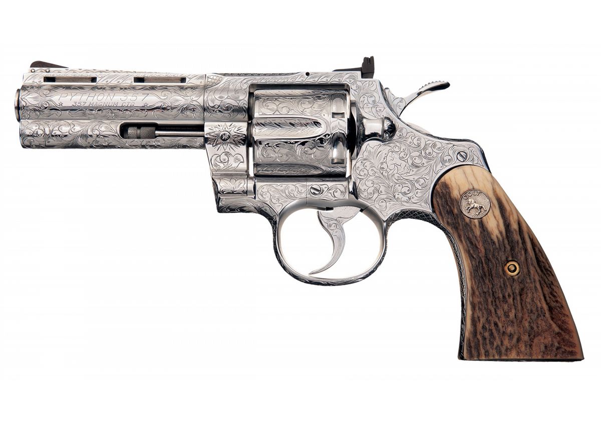 Engraved Colt Python Double Action Revolver with Stag Grips