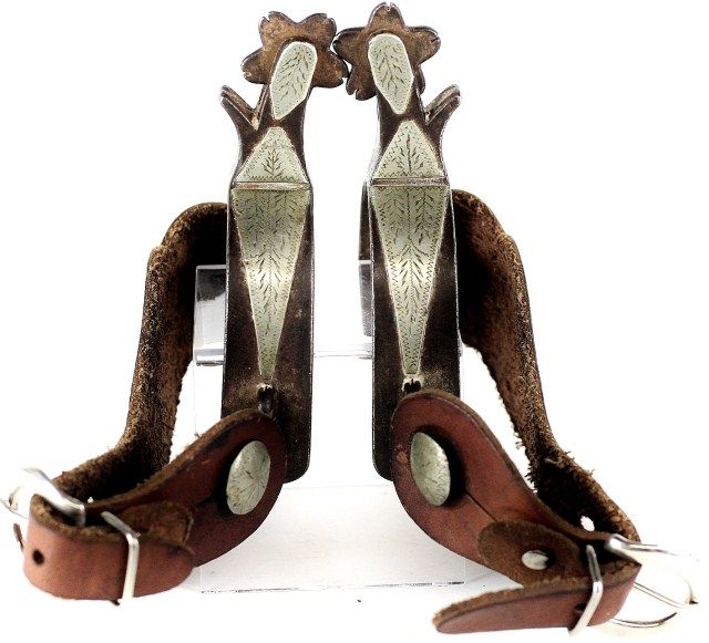 Pair short shank single mount Crockett spurs