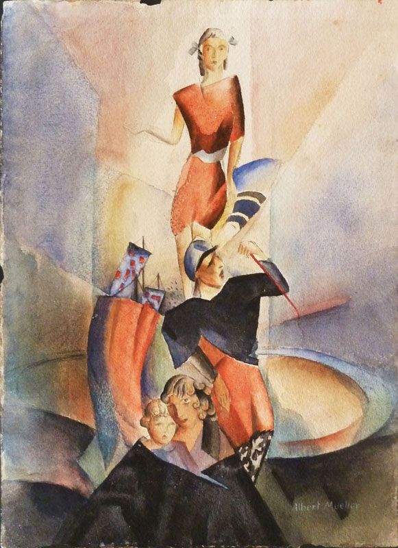 ALBERT MUELLER Signed Watercolour German Art Sailor