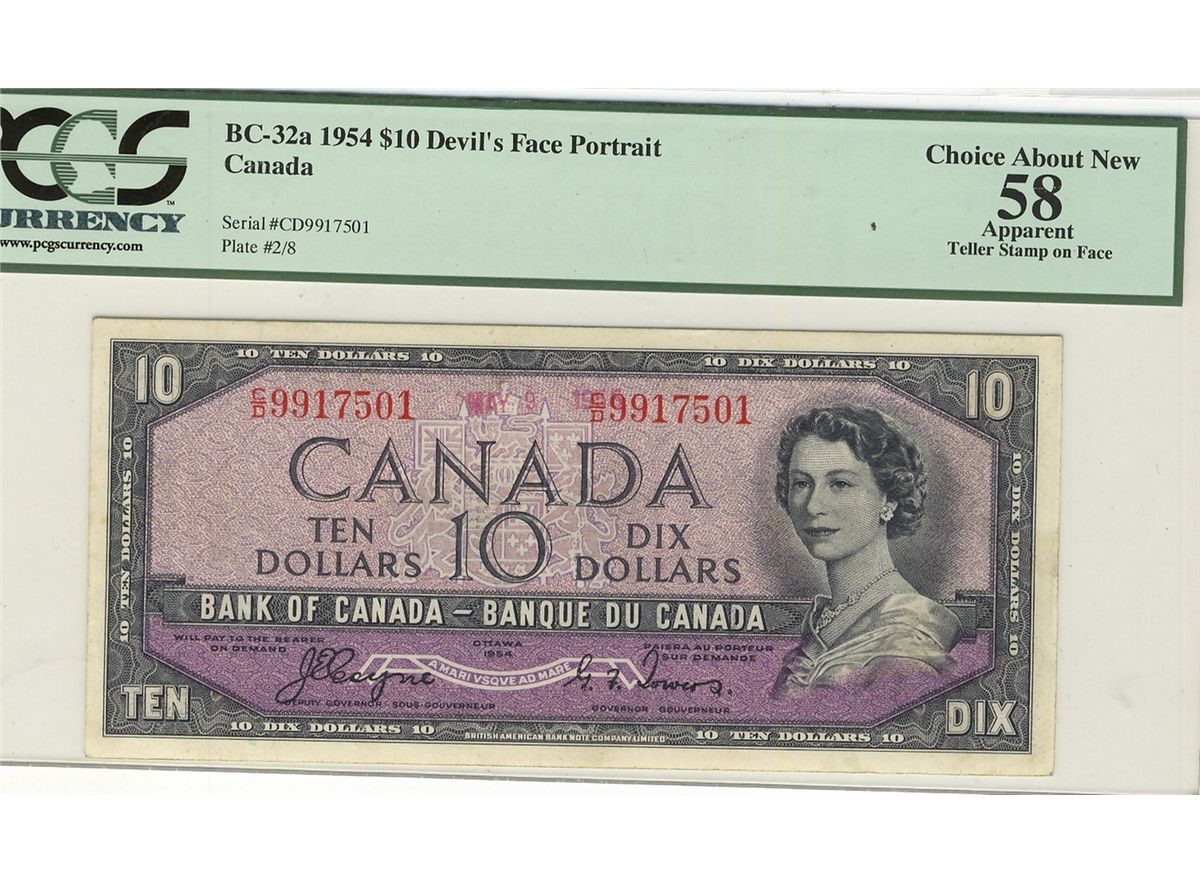 1954 $10 BC-32a Devil's Face #CD9917501 PCGS Choice 58 Apparent. Teller ...
