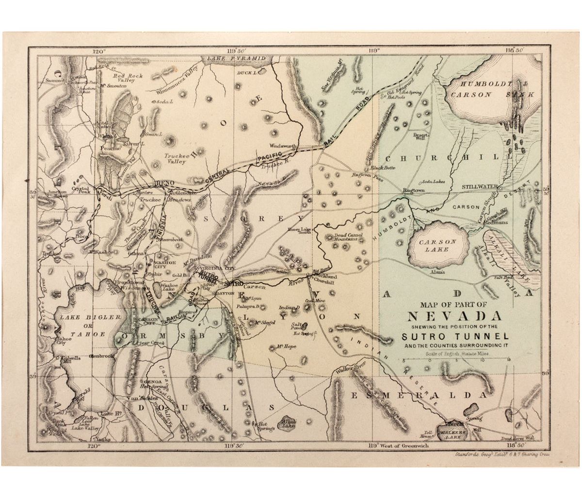 Sutro Tunnel Map, NV - Virginia City,Storey County