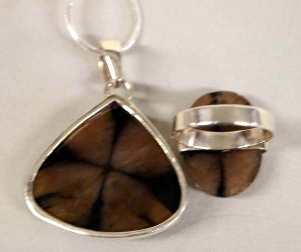 Sterling Silver Chiastolite Ring and Pendant Set
