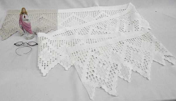 Vintage Crochet Valance, Eyeglasses, Christ Statue