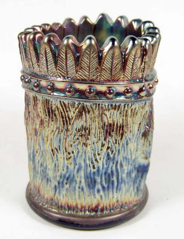 VINTAGE NATIVE AMERICAN INDIAN CHIEF CARNIVAL GLASS TOOTHPICK HOLDER