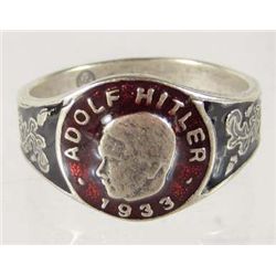 STERLING SILVER GERMAN NAZI NSDAP ALDOF HITLER ENAMELED RING