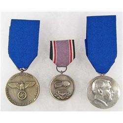 LOT OF 3 GERMAN NAZI MEDALS W/ RIBBONS
