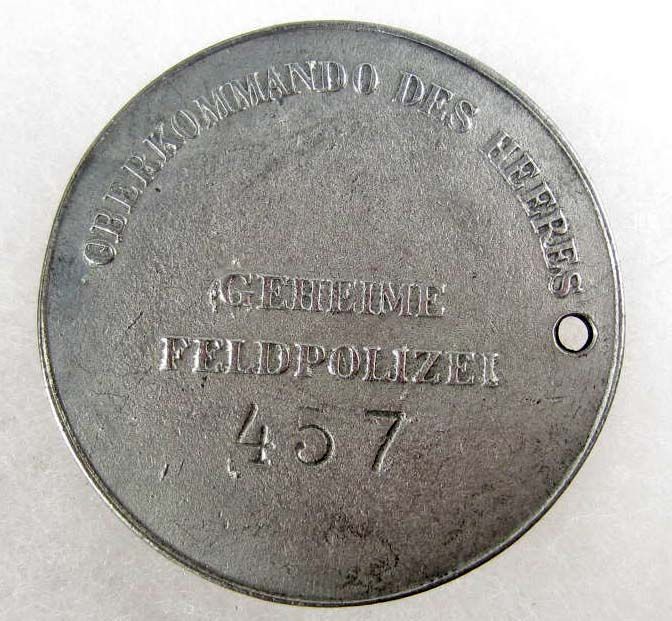 GERMAN NAZI PRUSSIAN SECRET STATE POLICE IDENTIFICATION TAG