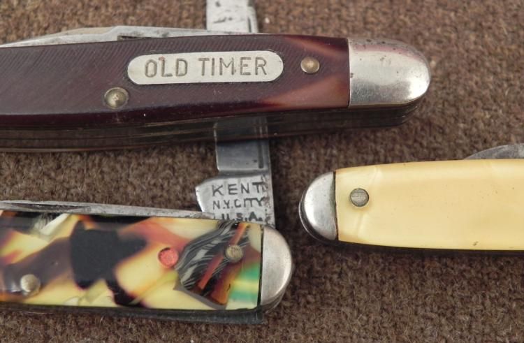 3 VINTAGE SMALL POCKET KNIFES-OLD TIMER,TWO KENT KNIVES