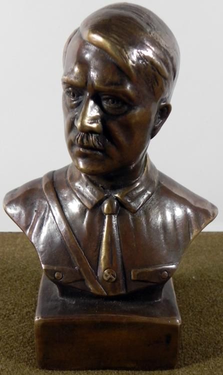 Hitler Brass Tone Metal Statue Bust Nazi Figure