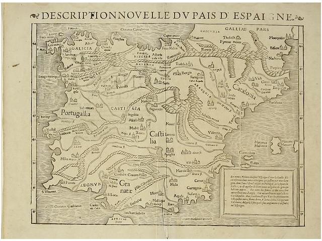 1550 ca. MAPA: (ESPAÑA). [PTOLOMEO:]. DESCRIPTION NOVELLE DU PAIS D ...
