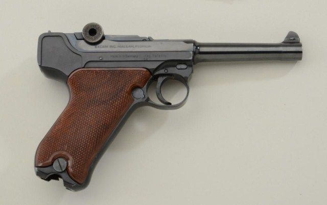 Erma Luger semi-auto pistol, .22LR, 4” barrel, blue finish, checkered ...