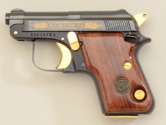 Beretta Model EL 950 BS pistol, .25 cal., blue finish, gold accenting ...