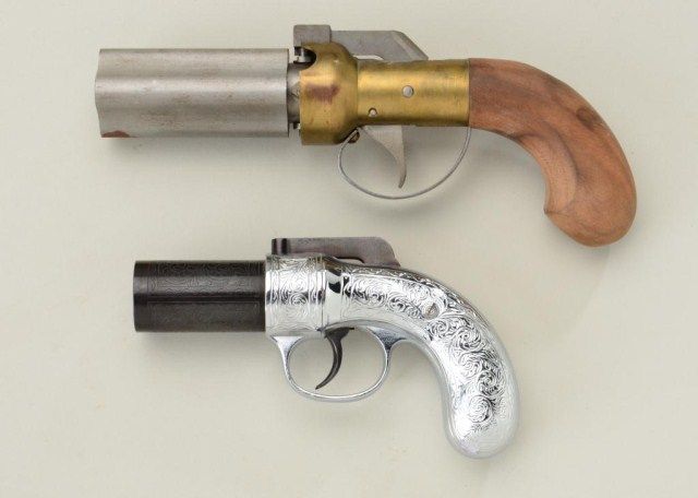Lot of two reproduction modern pepperbox percussion pistols including a ...