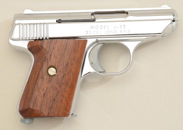 Jennings Model J-22 semi-auto pistol, .22LR cal., nickel finish, wood ...