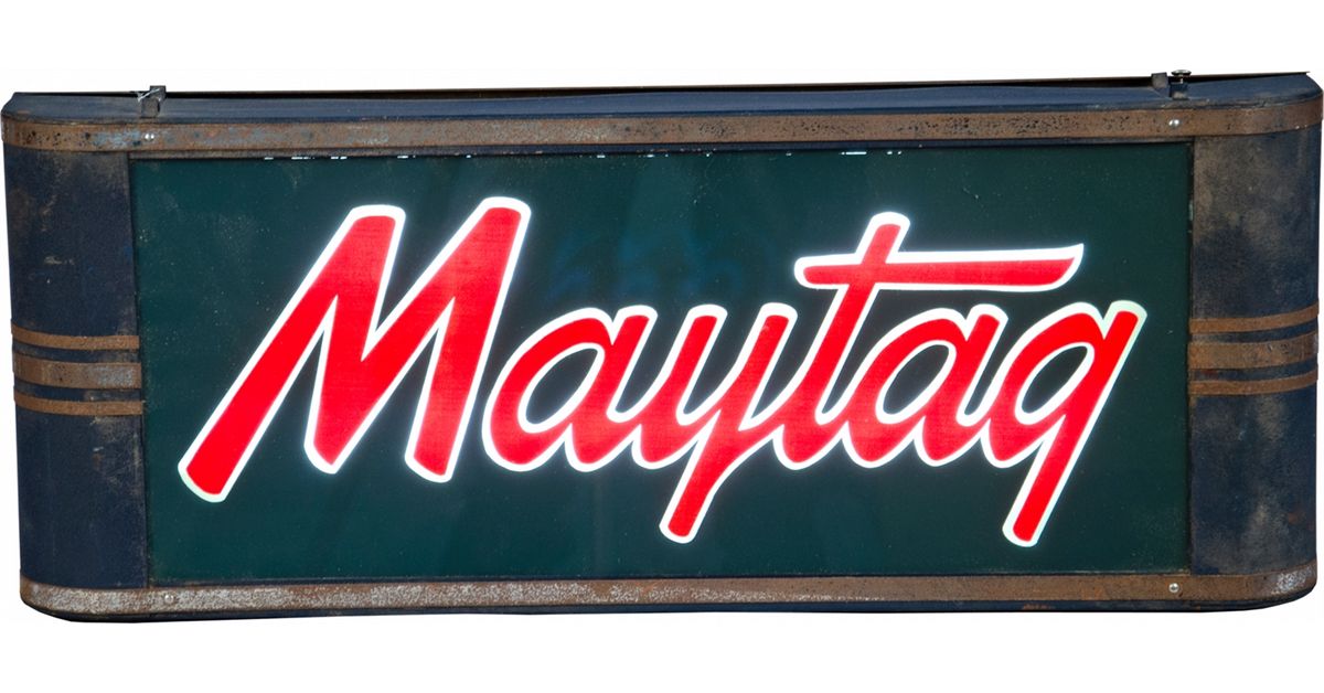 Maytag Light Up Curved Box Sign c1948 By Harnisfager