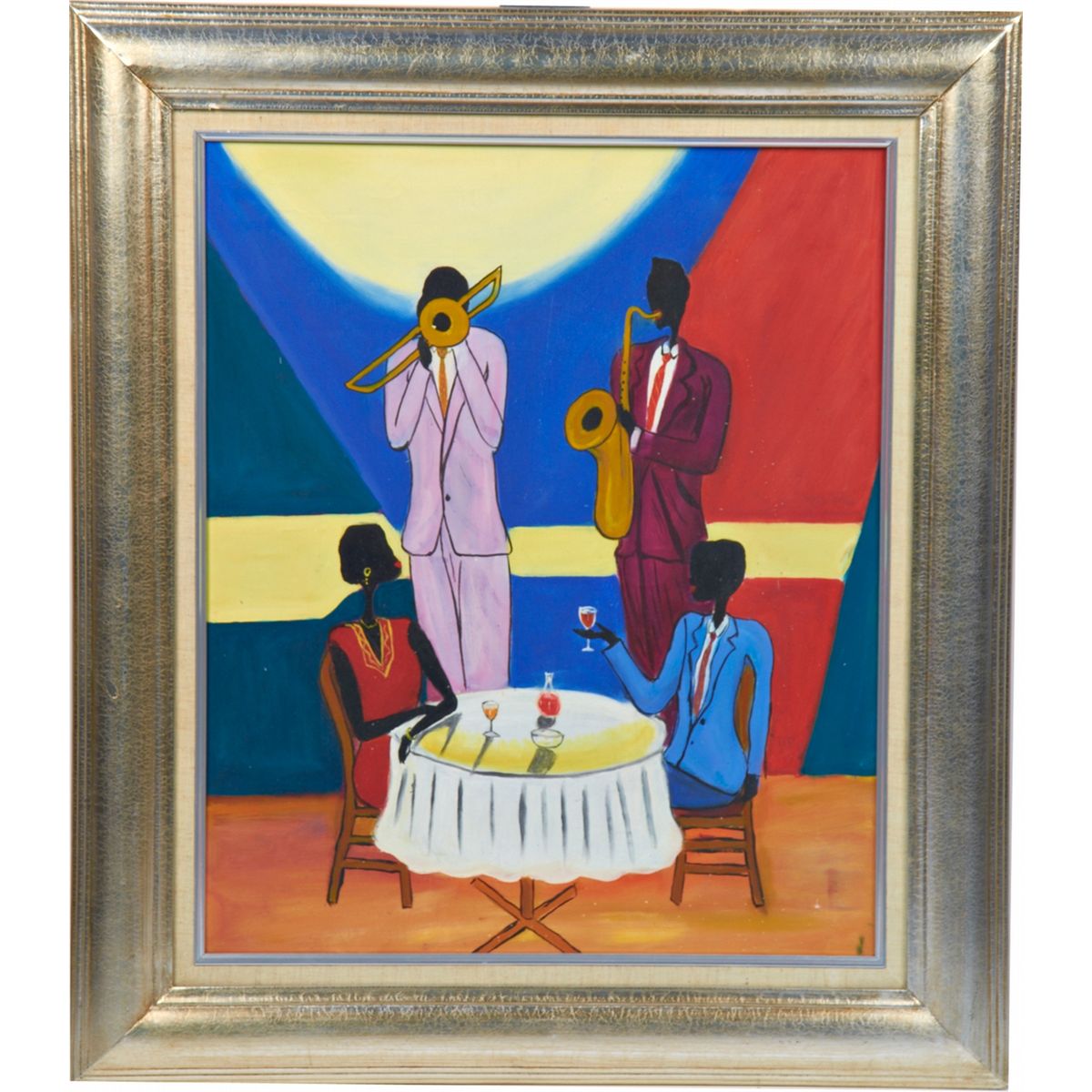 Modern Art Jazz Scene Painting On Canvas In Frame