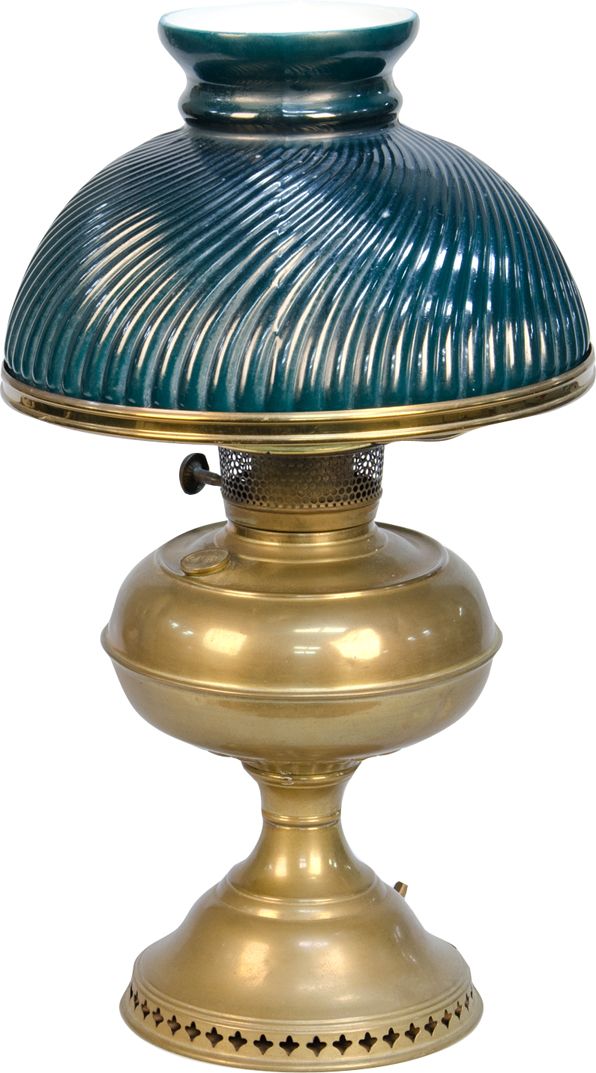Brass Tabletop Rayo Lamp w/ Green Glass Shade