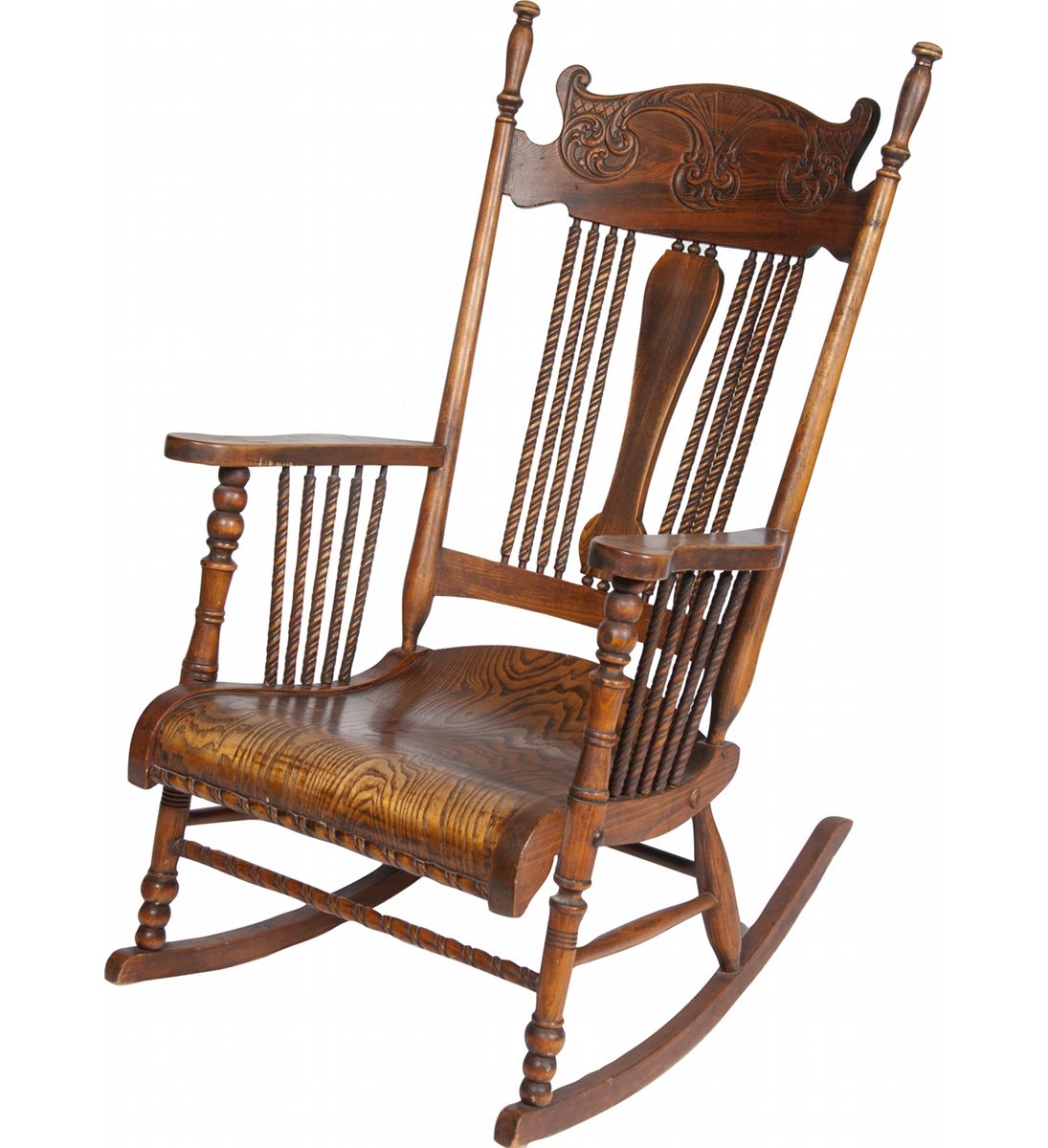 Carved Oak Ornate Rocking Chair w/ Armrests