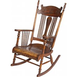 Carved Oak Ornate Rocking Chair w/ Armrests