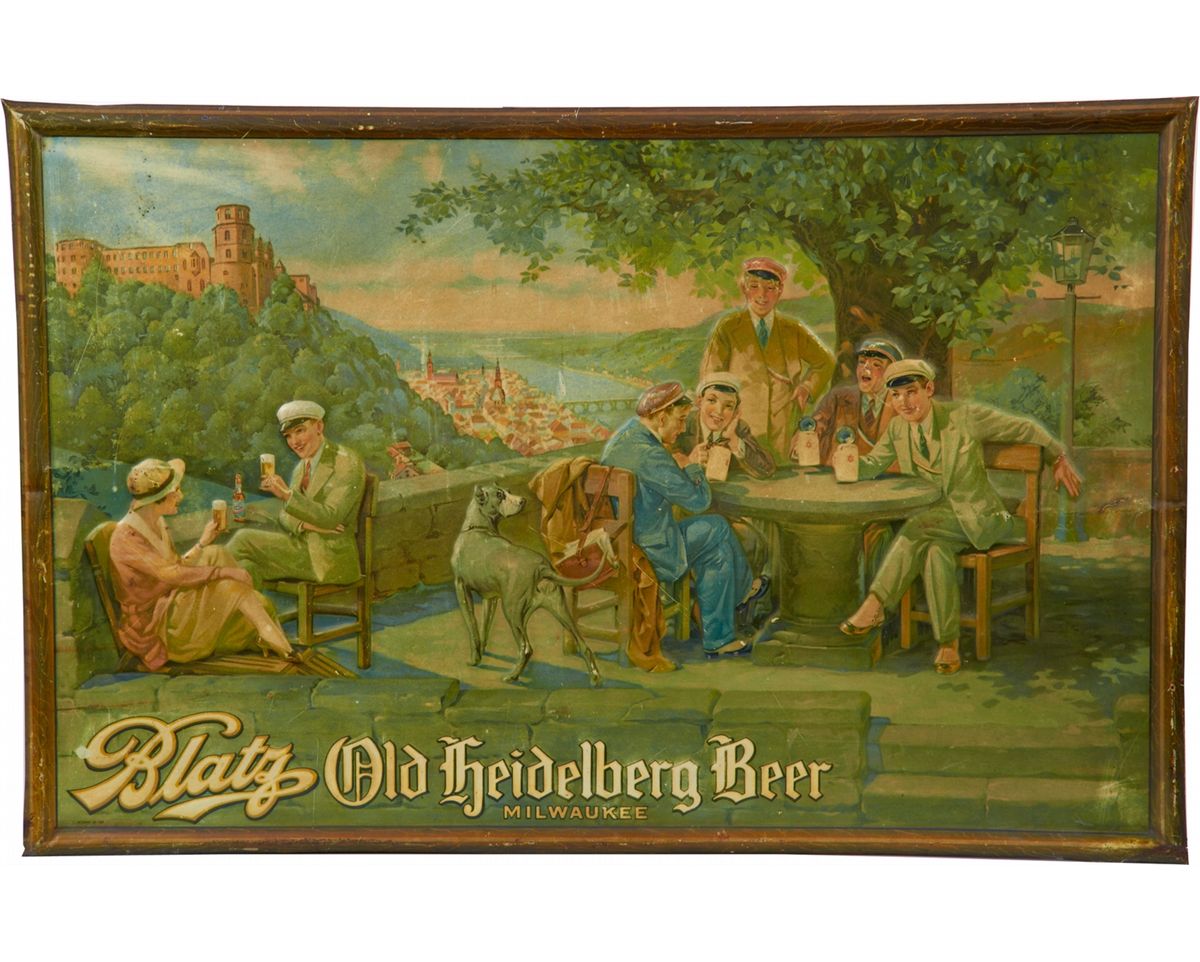 Blatz Old Heidelberg Beer Self-Framed Embossed Tin Sign