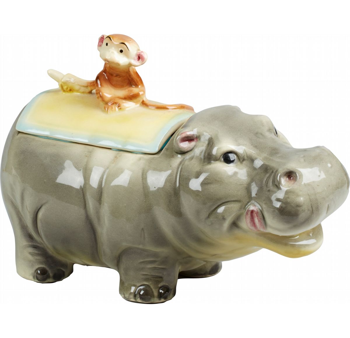 Brush Pottery Laughing Hippo Ceramic Cookie Jar