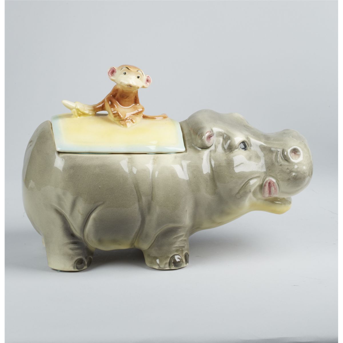Brush Pottery Laughing Hippo Ceramic Cookie Jar