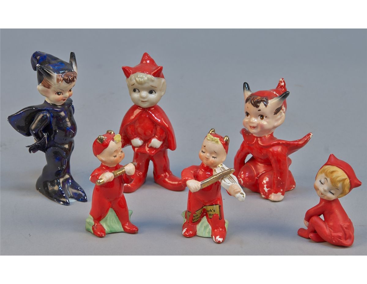 Lot Of 6 - Painted Ceramic "Little Devil" Figural Statu