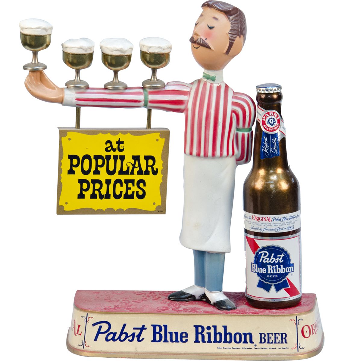 Pabst Blue Ribbon Bartender w/ 4 Beers Figural Advertis
