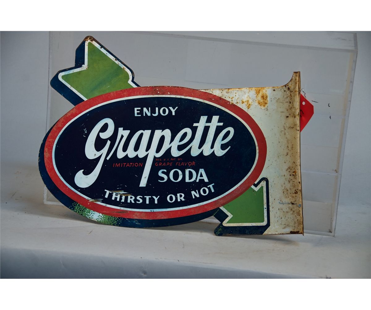 Enjoy Grapette Soda Tin Double-Sided Flange Sign