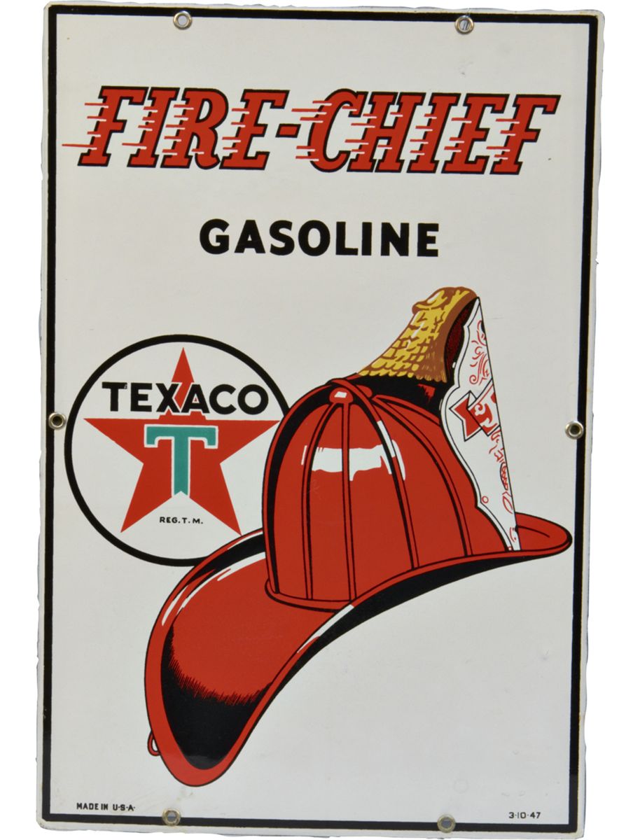 Fire Chief Gasoline Texaco Porcelain Gas Station Sign