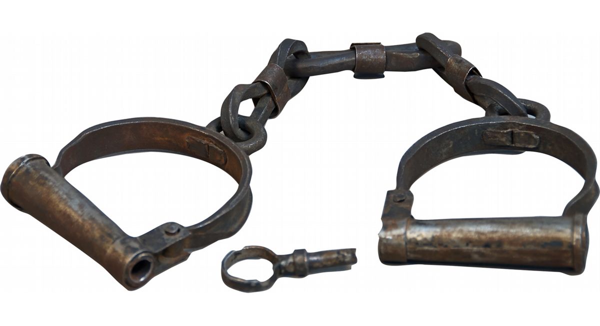 Pair of Antique Houdini-Style Metal Handcuffs