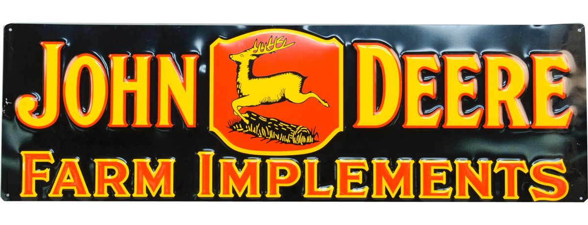 John Deere Farm Implements Embossed Tin Sign