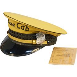 Yellow Cab Leather Taxi Driver Hat w/ Badge