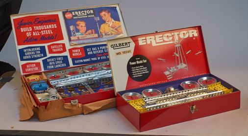 Lot of 2 - Vintage Gilbert Erector Sets in Metal Boxes: