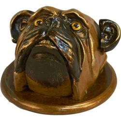 Painted Bronze Clockwork Bull Dog Head Service Bell