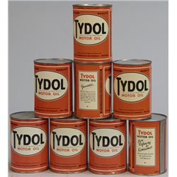 Lot of 8 - Vintage TYDOL Motor Oil 1-Quart Tin Cans c19