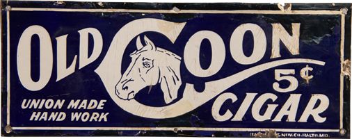 "Old Coon" 5 Cent Cigar Blue & White Porcelain Sign