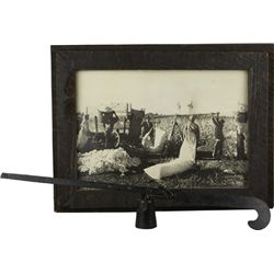 Early Cotton Balance Beam Scale w/Picture in Wood Frame