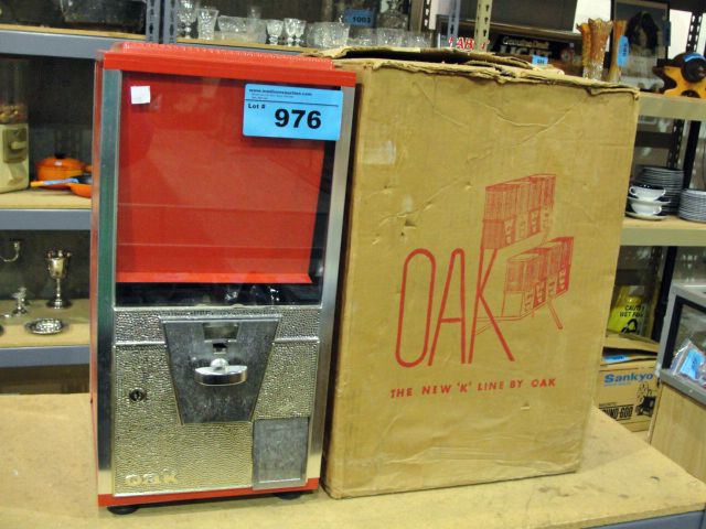 Vintage oak coin operated gumball machine
