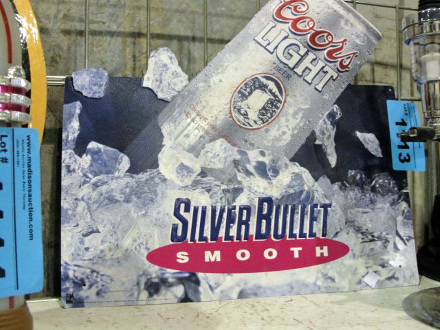Metal coors light silver bullet advertisment sign