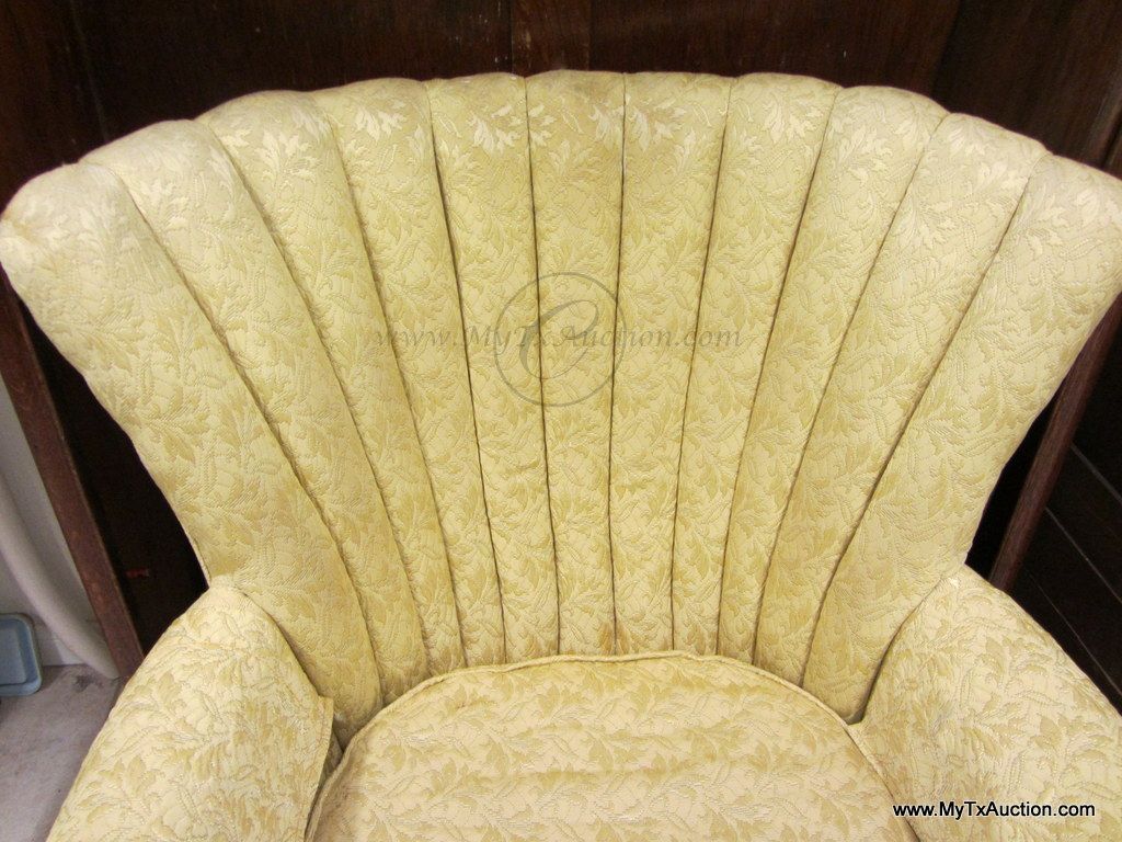 VINTAGE: Wing Back Chair w/Channel Back w/ Queen Ann Legs Gold ...