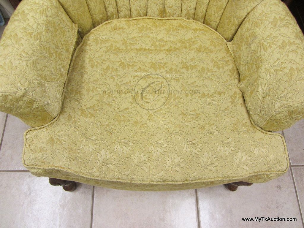 VINTAGE: Wing Back Chair w/Channel Back w/ Queen Ann Legs Gold ...