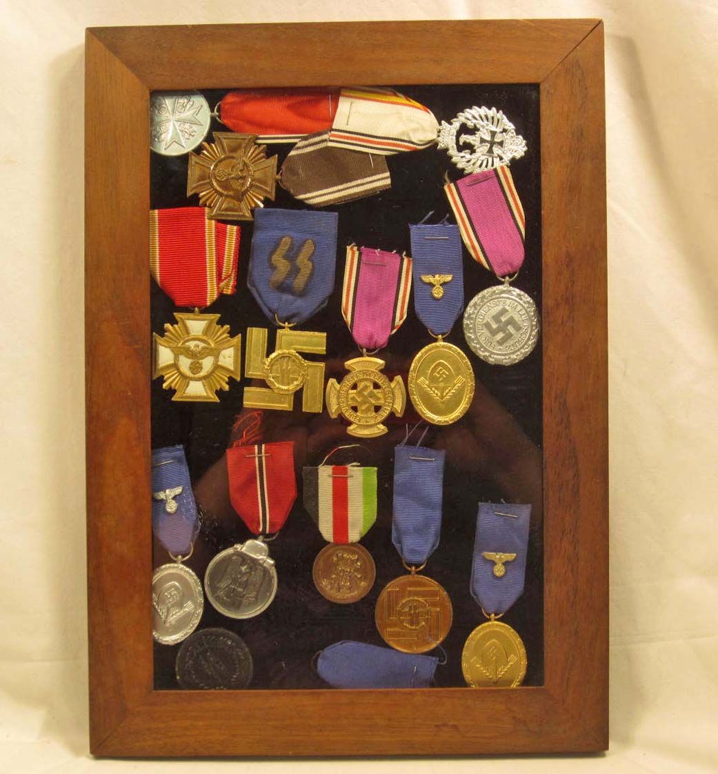 LOT OF 14 FRAMED GERMAN NAZI MILITARY DECORATIONS