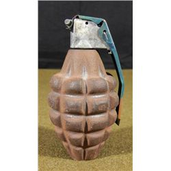 WWII PINEAPPLE FRAGMENT GRENADE-INERT-DRILLED FUSE M228