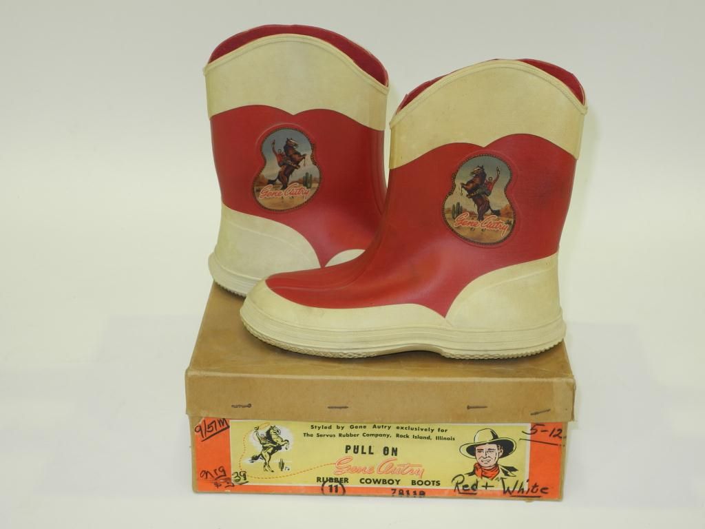 Vintage Pull On Gene Autry Rubber Boots w Box