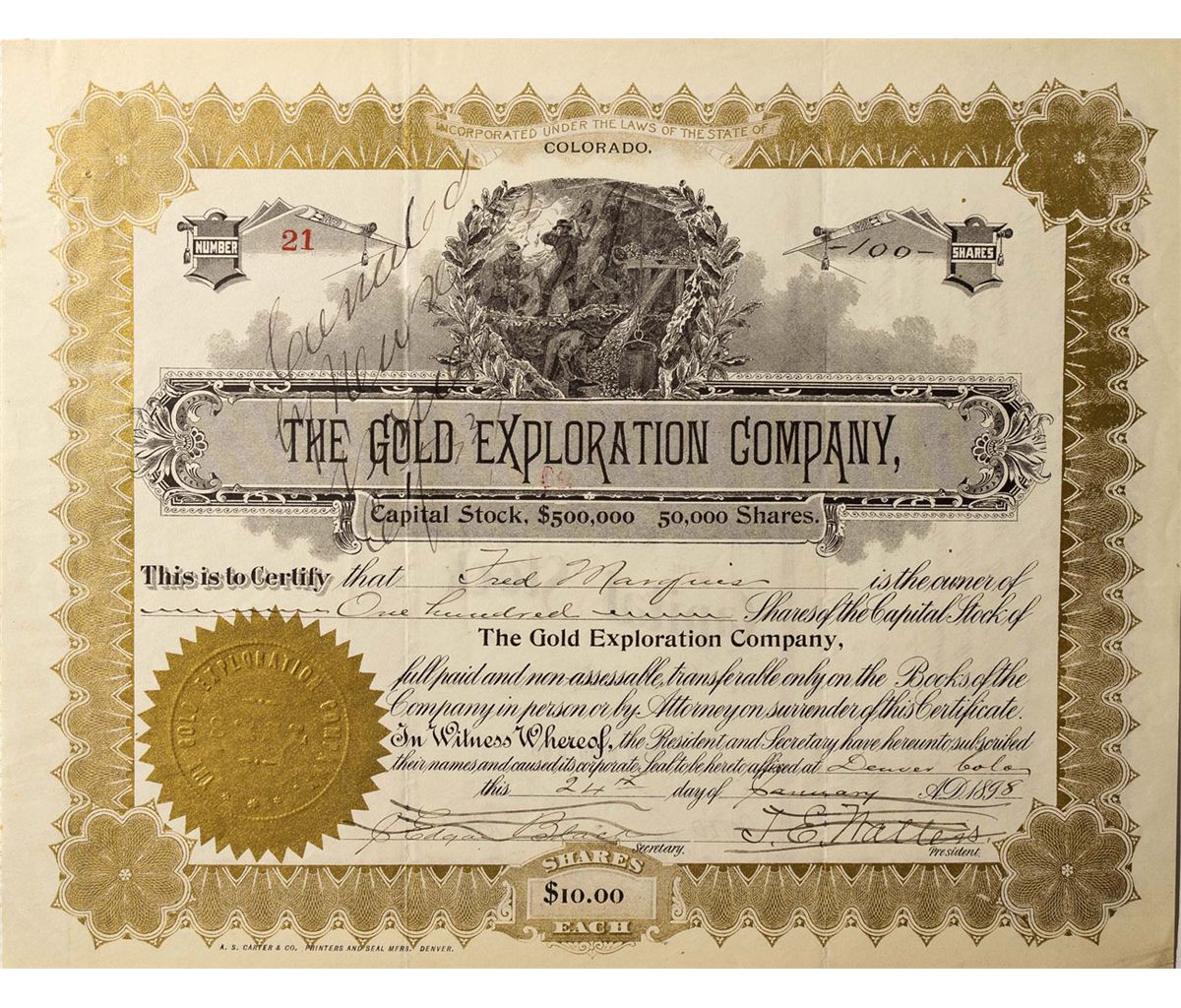 Gold Exploration Company Stock Certificate