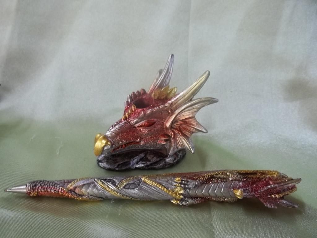 Lot Of 2 -Medieval Dragon Pens With Holder