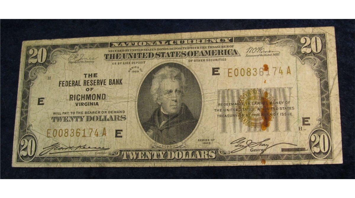 10. Series 1929 $20 "The Federal Reserve Bank of Richmond, Virginia ...
