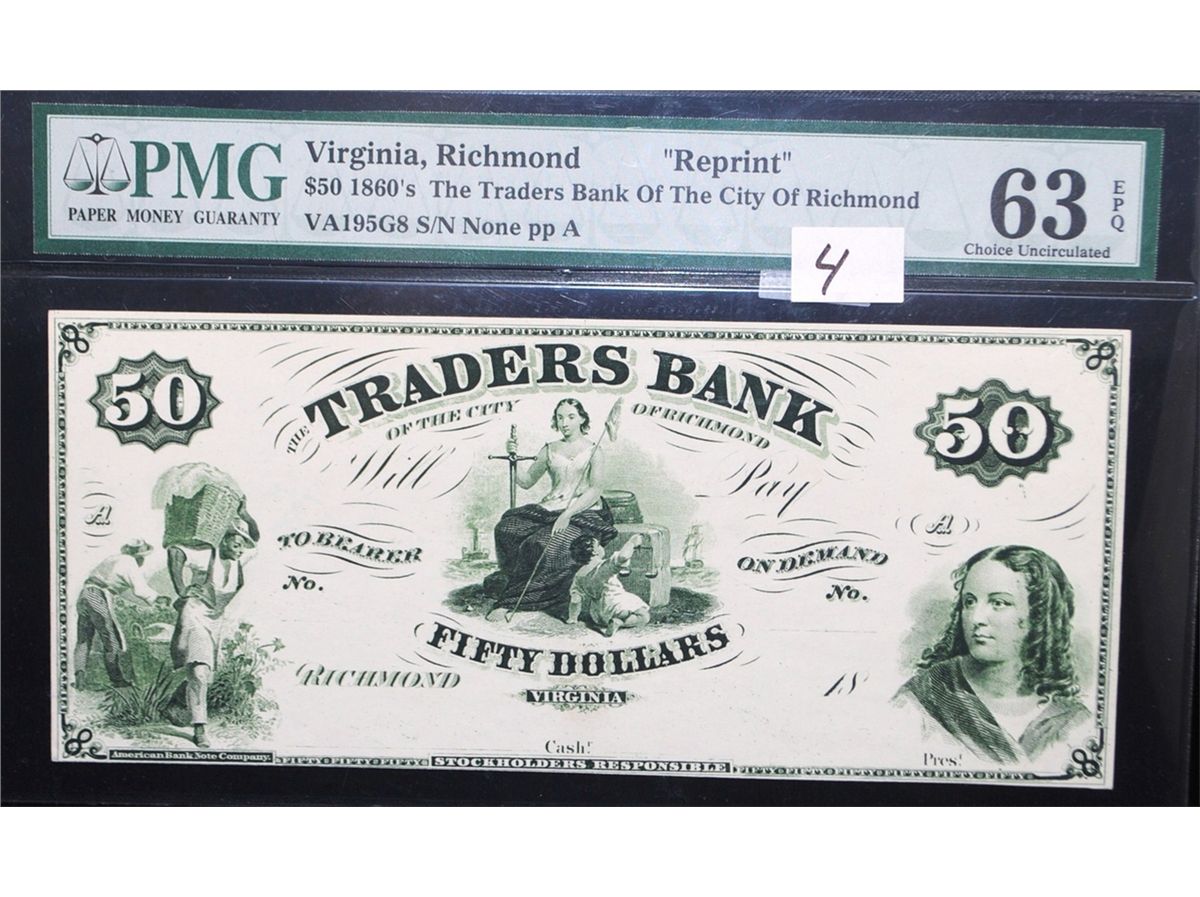 $50 TRADERS BANK - PMG 63 (CHOICE UNCIRCULATED) - RICHMOND VIRGINIA